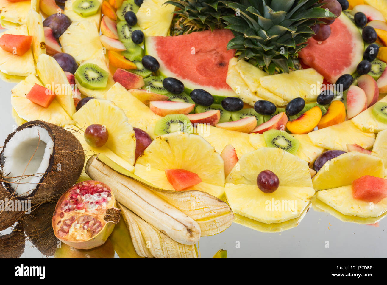 compositions of fresh fruit cut for buffets. typical summer fruits of ...