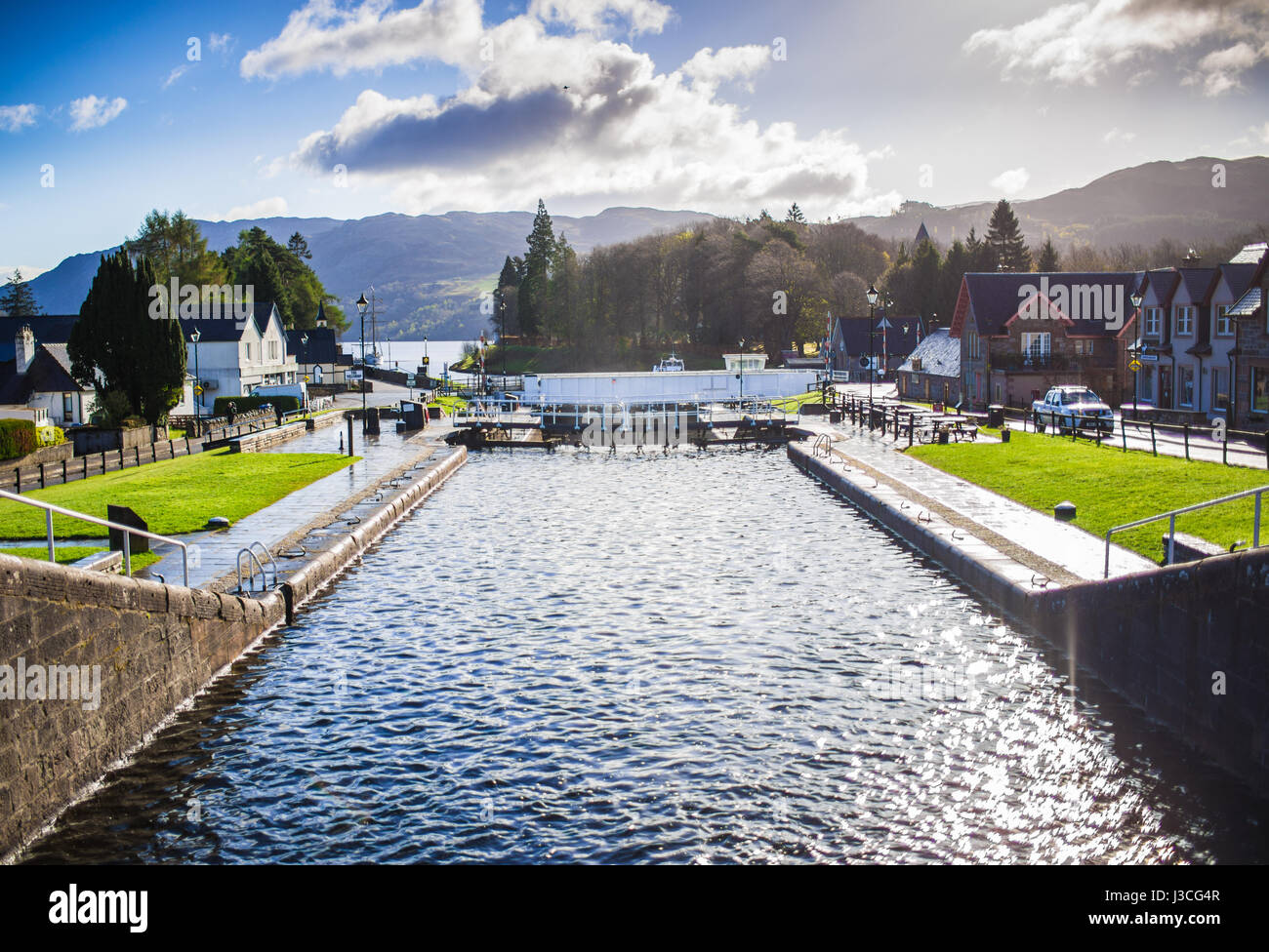 Fort Augustus locks, view towards Loch Ness Stock Photo - Alamy