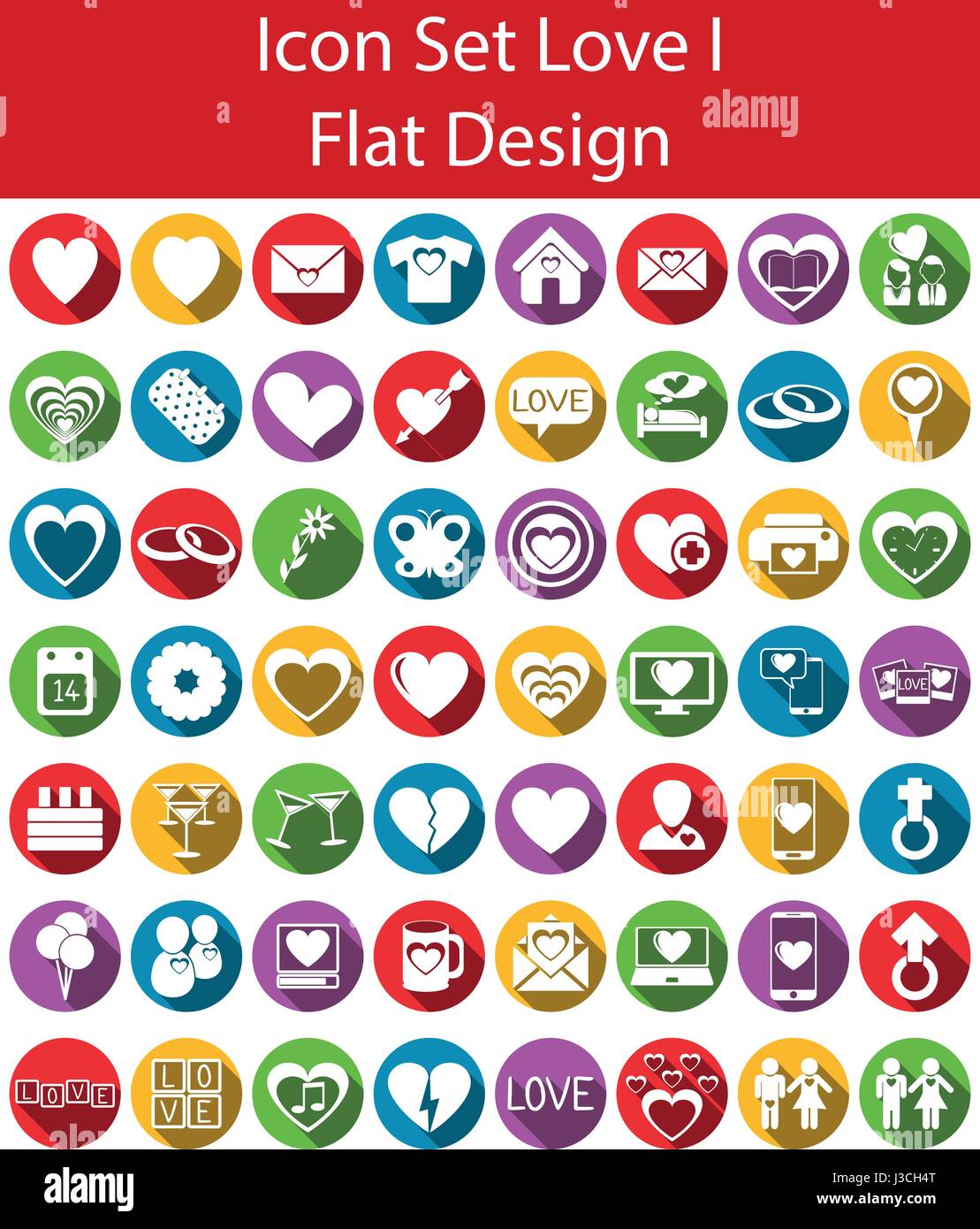 Flat Design Icon Set Love I with 56 icons for different purchase Stock ...