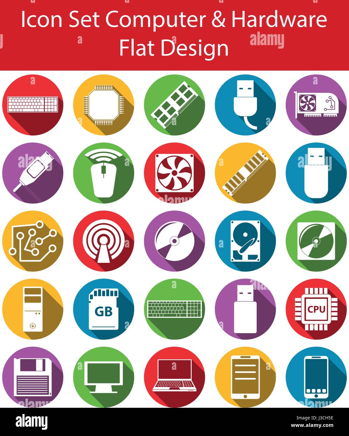 Flat Design Icon Set Computer Hardware I with 25 icons for different ...