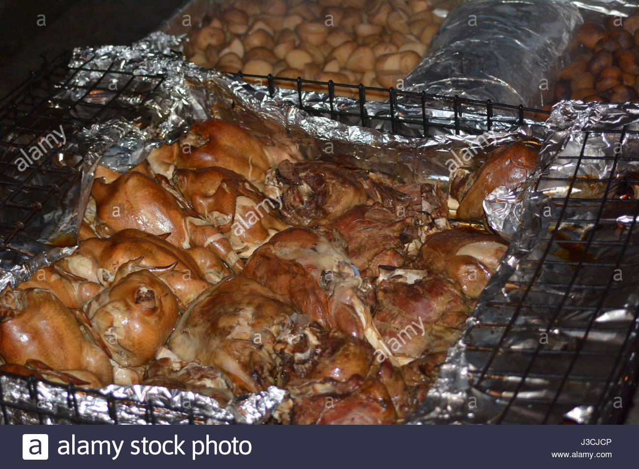Preparation of traditional Maori food, Hangi, in Rotorua North Stock ...