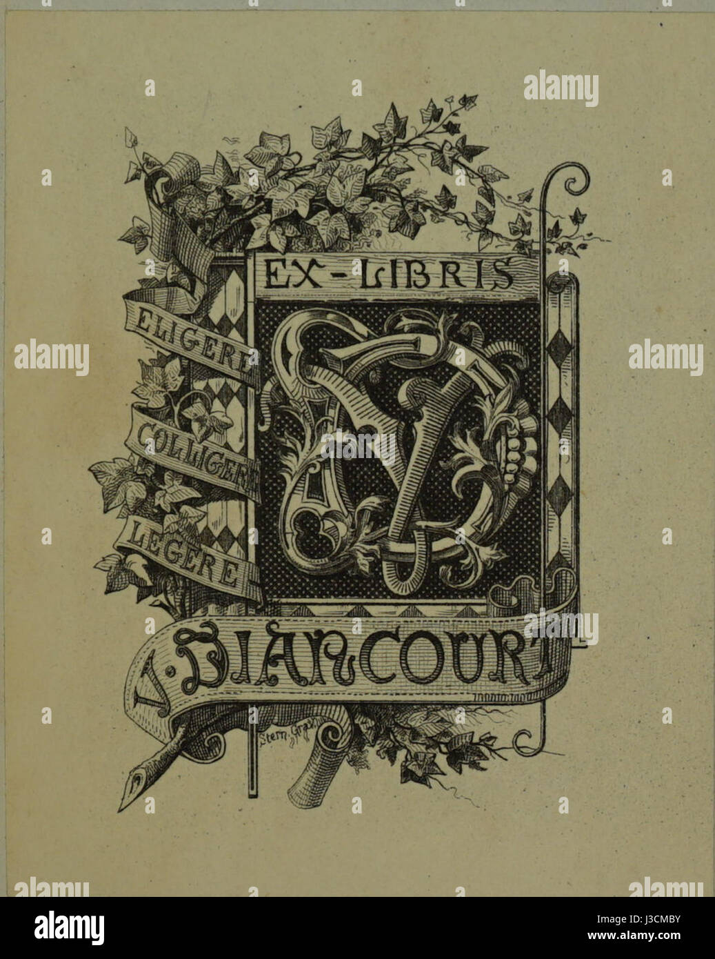 Ex libris Diancourt P1092 1022 refers to a bookplate design, featuring ...