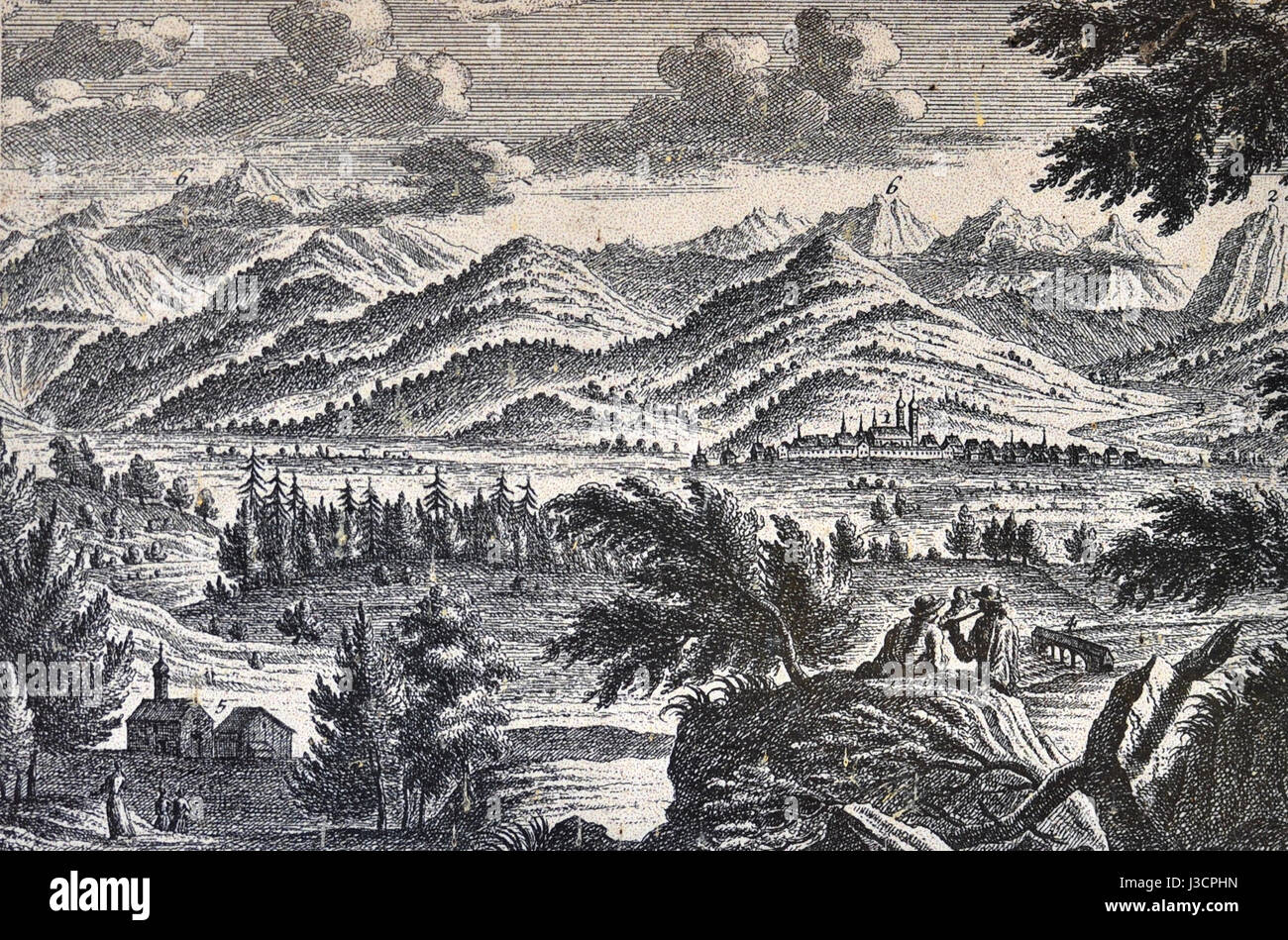 This historical image shows the Jakobsweg, or Camino de Santiago, route ...