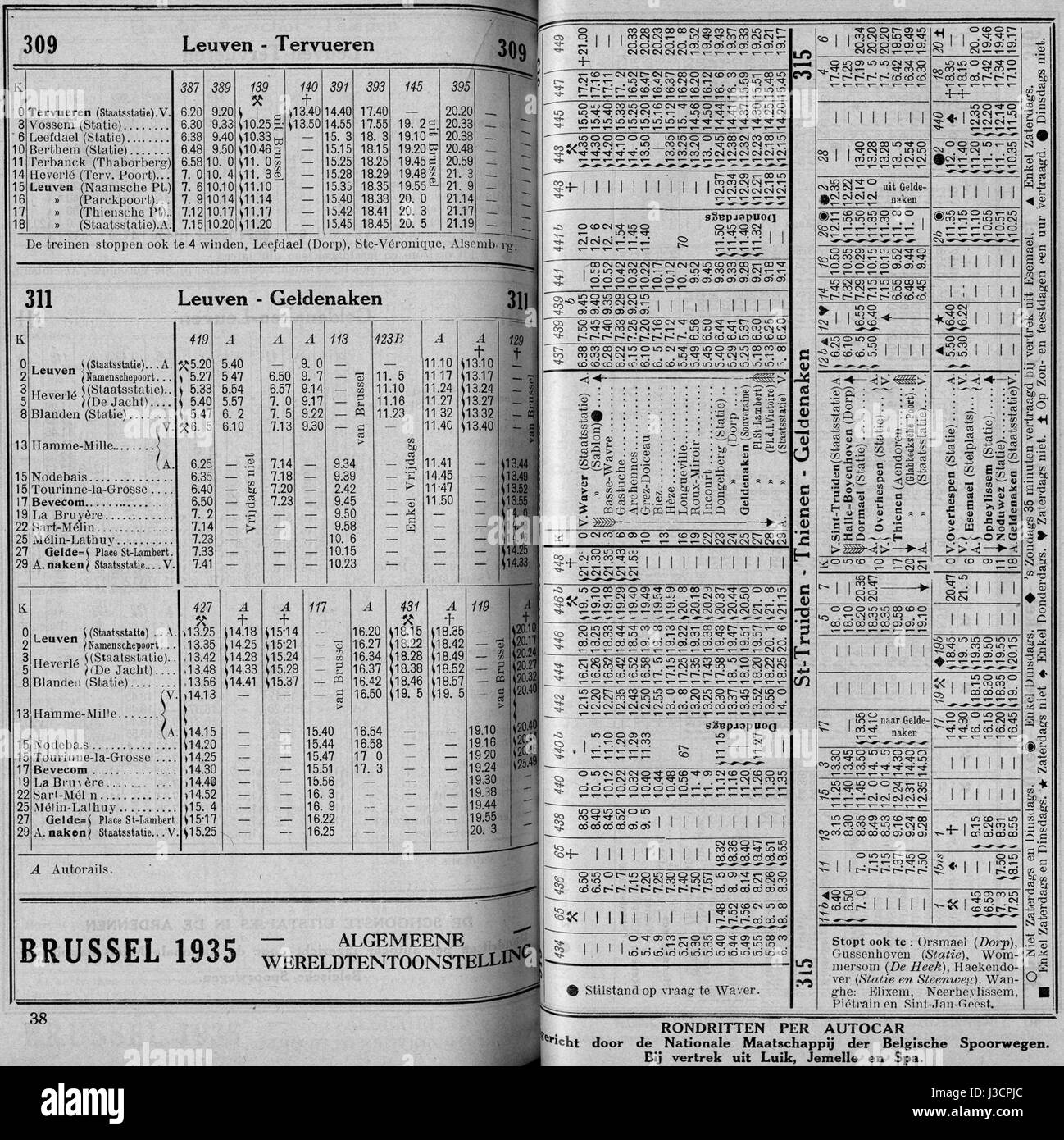 The title 'Dienstregeling 1933 309 315' refers to a timetable or ...