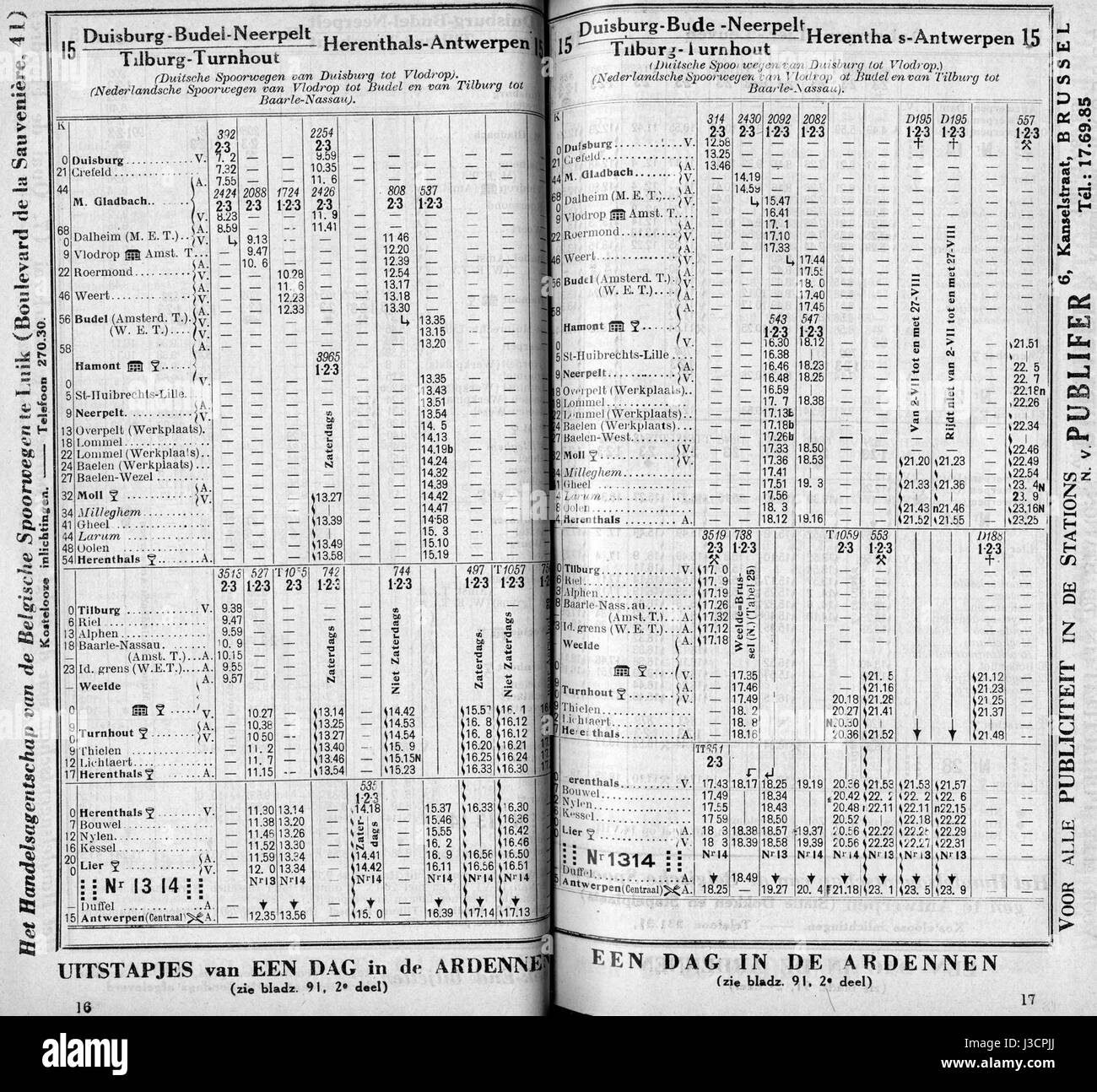 A historical timetable ('Dienstregeling') from 1933, containing ...