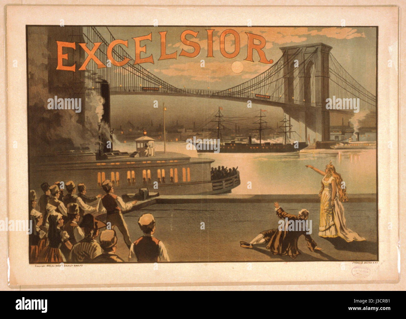 Excelsior Poster 1883 Brooklyn Bridge New York City Stock Photo - Alamy