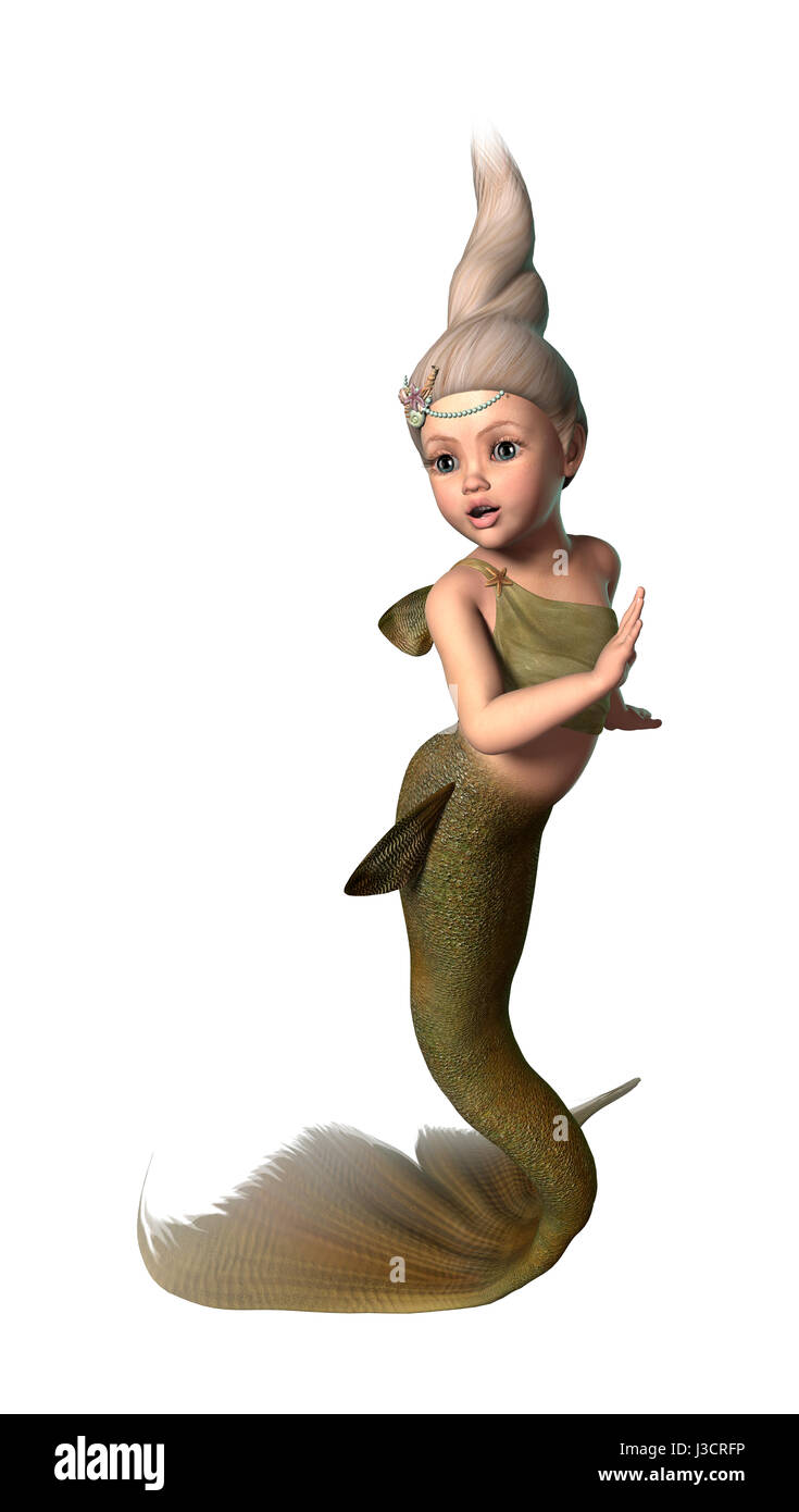 3D rendering of a little mermaid isolated on white background Stock ...