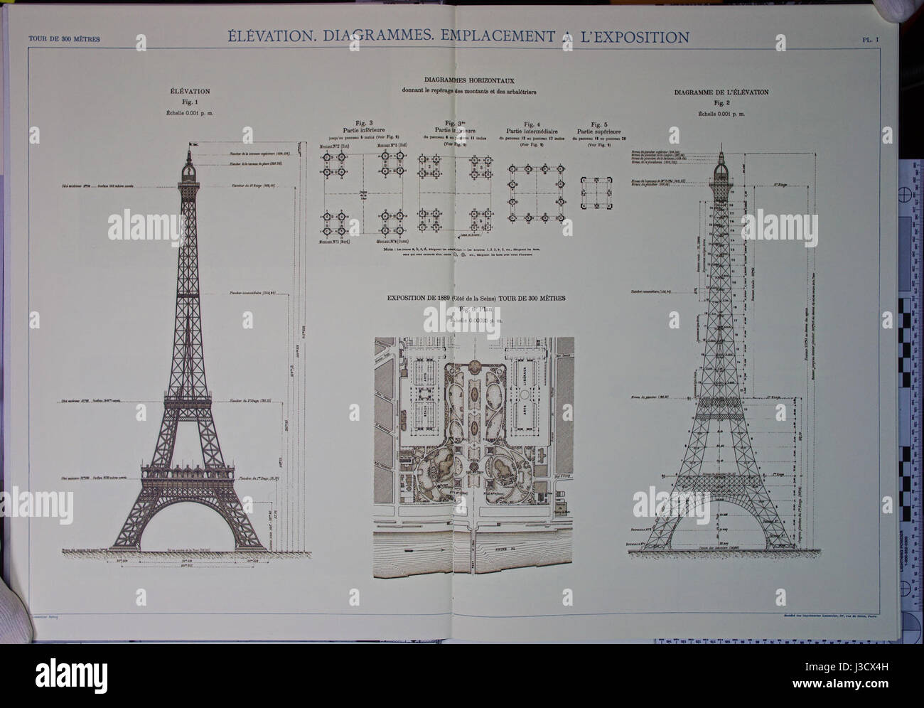 Eiffel Tower plans 01 Stock Photo - Alamy