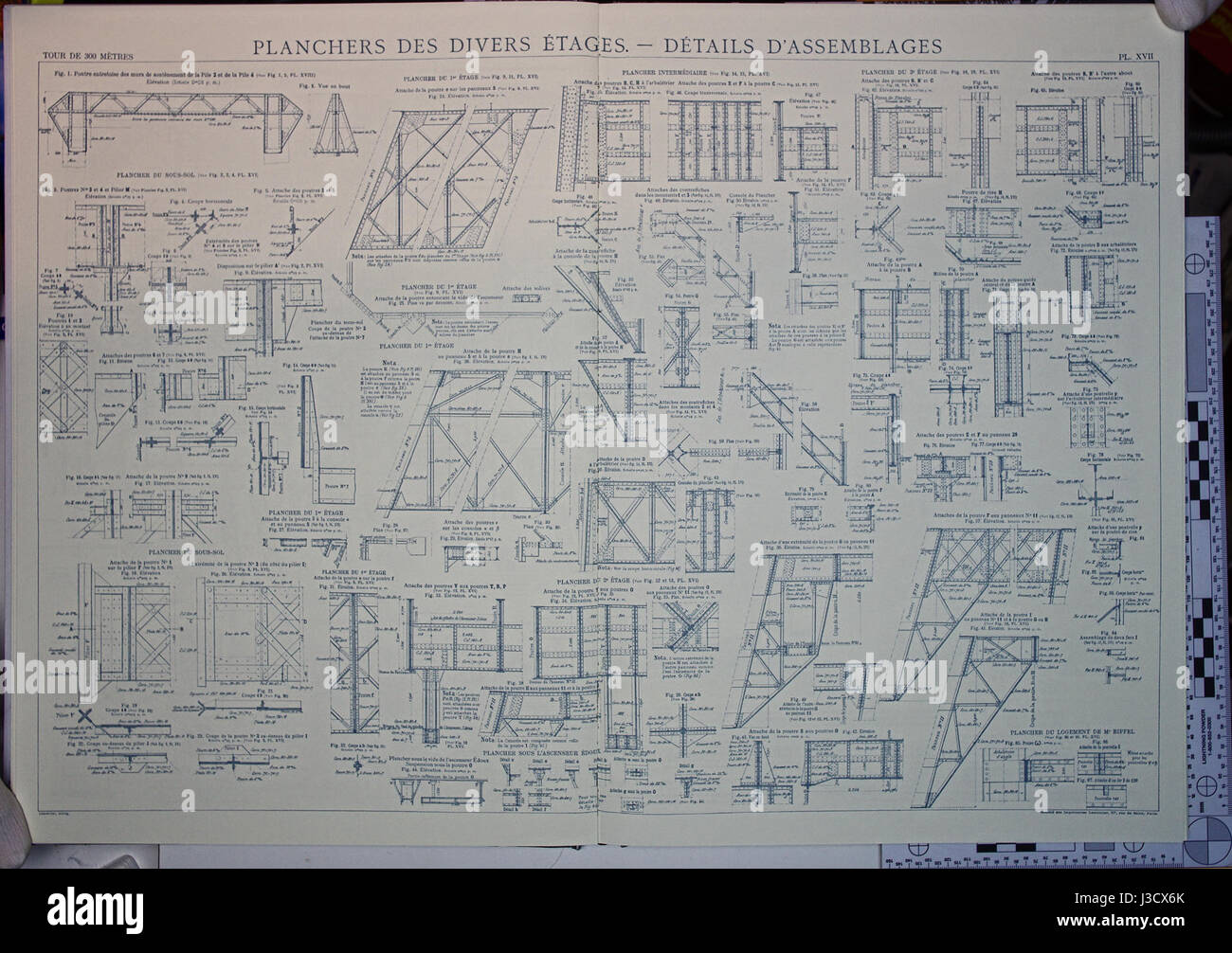 The 1972 plans for the Eiffel Tower include various architectural and ...
