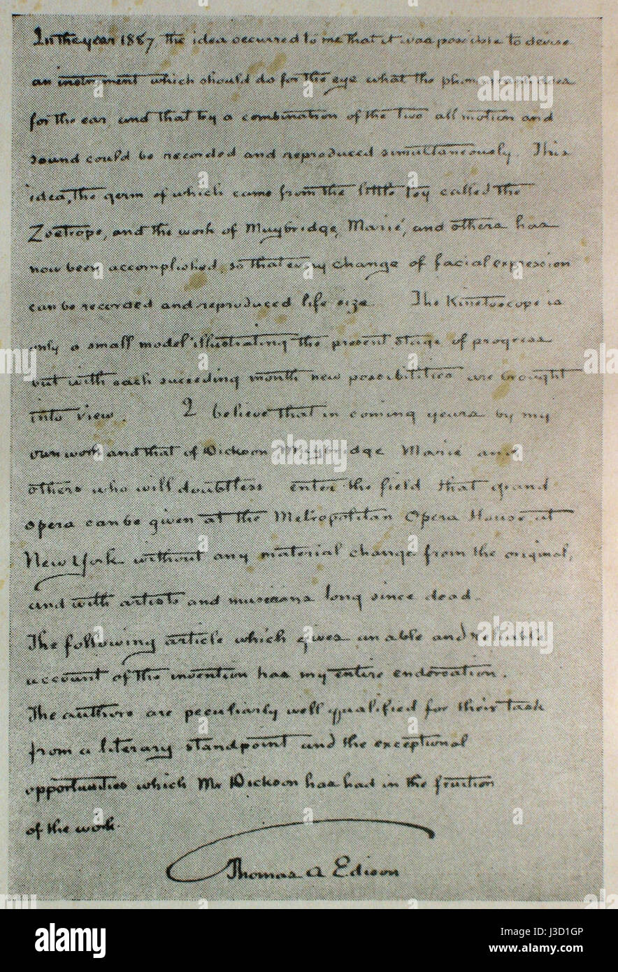 This is a letter written by Thomas Edison in 1887. Edison, a renowned ...