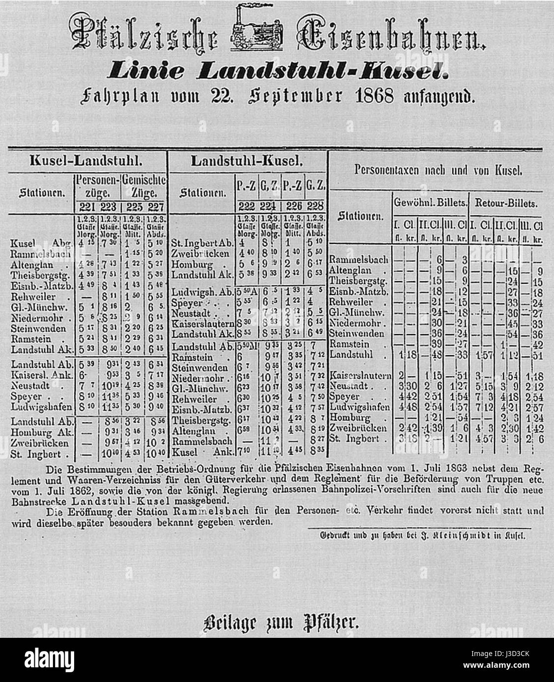 The *Erster Fahrplan* refers to the first timetable for the Landstuhl ...