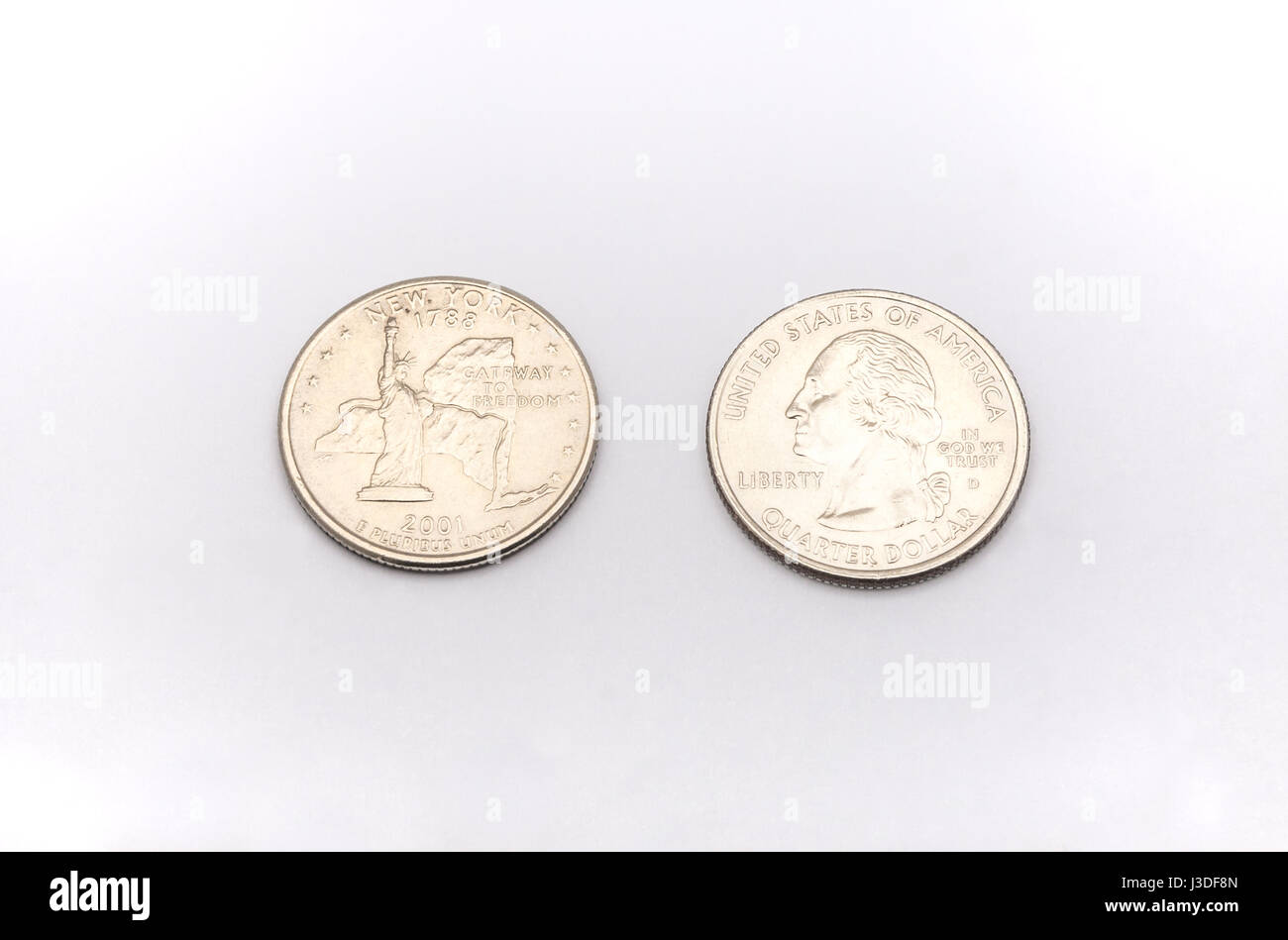 Closeup to New York State Symbol on Quarter Dollar Coin on White ...