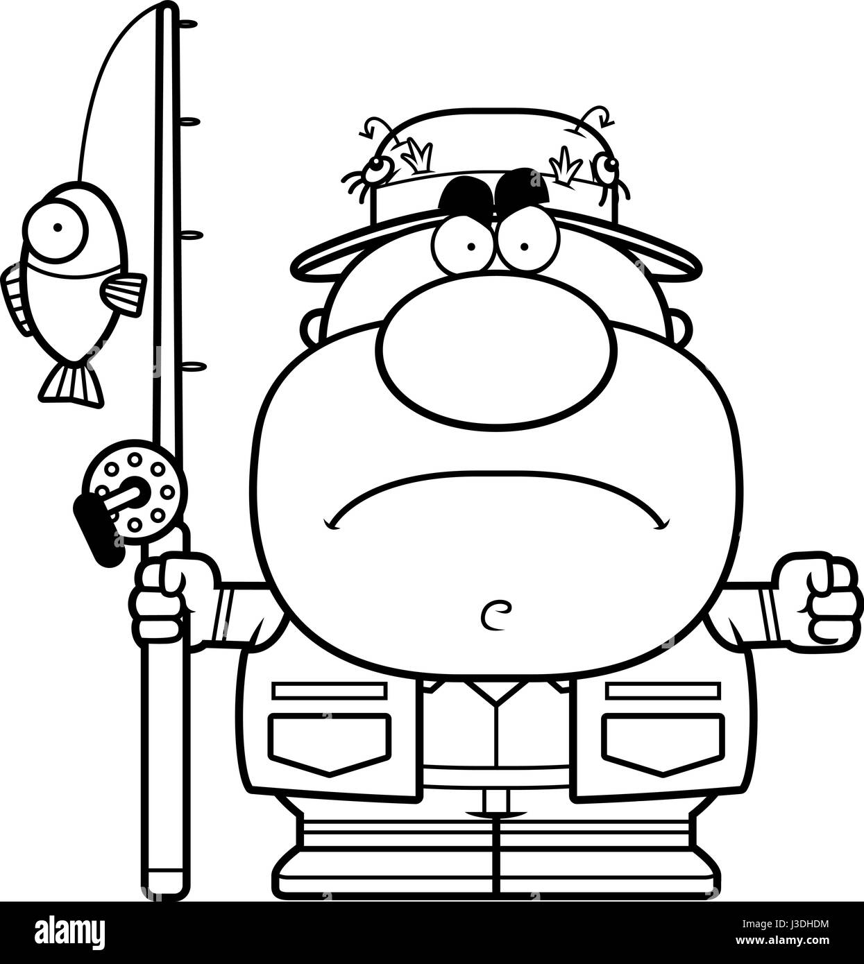 A cartoon illustration of a fisherman with an angry expression Stock ...