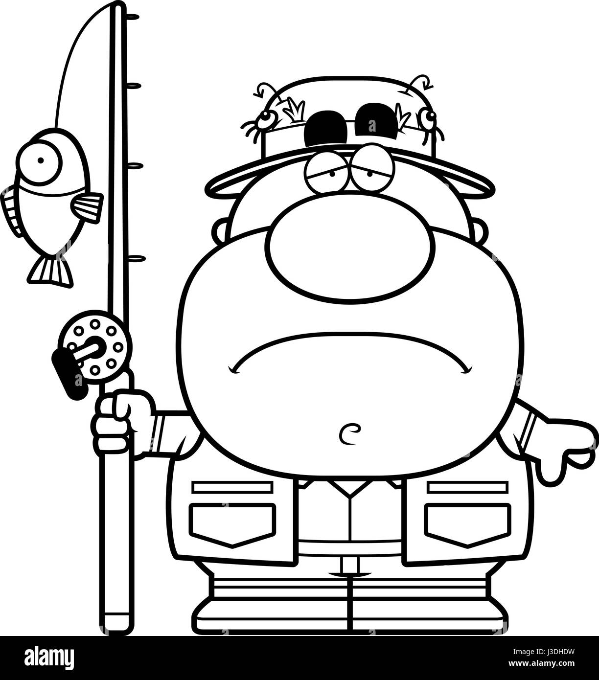 A cartoon illustration of a fisherman with a sad expression Stock ...