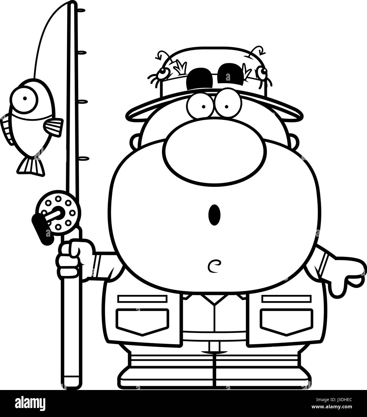 A cartoon illustration of a fisherman with a surprised expression Stock ...
