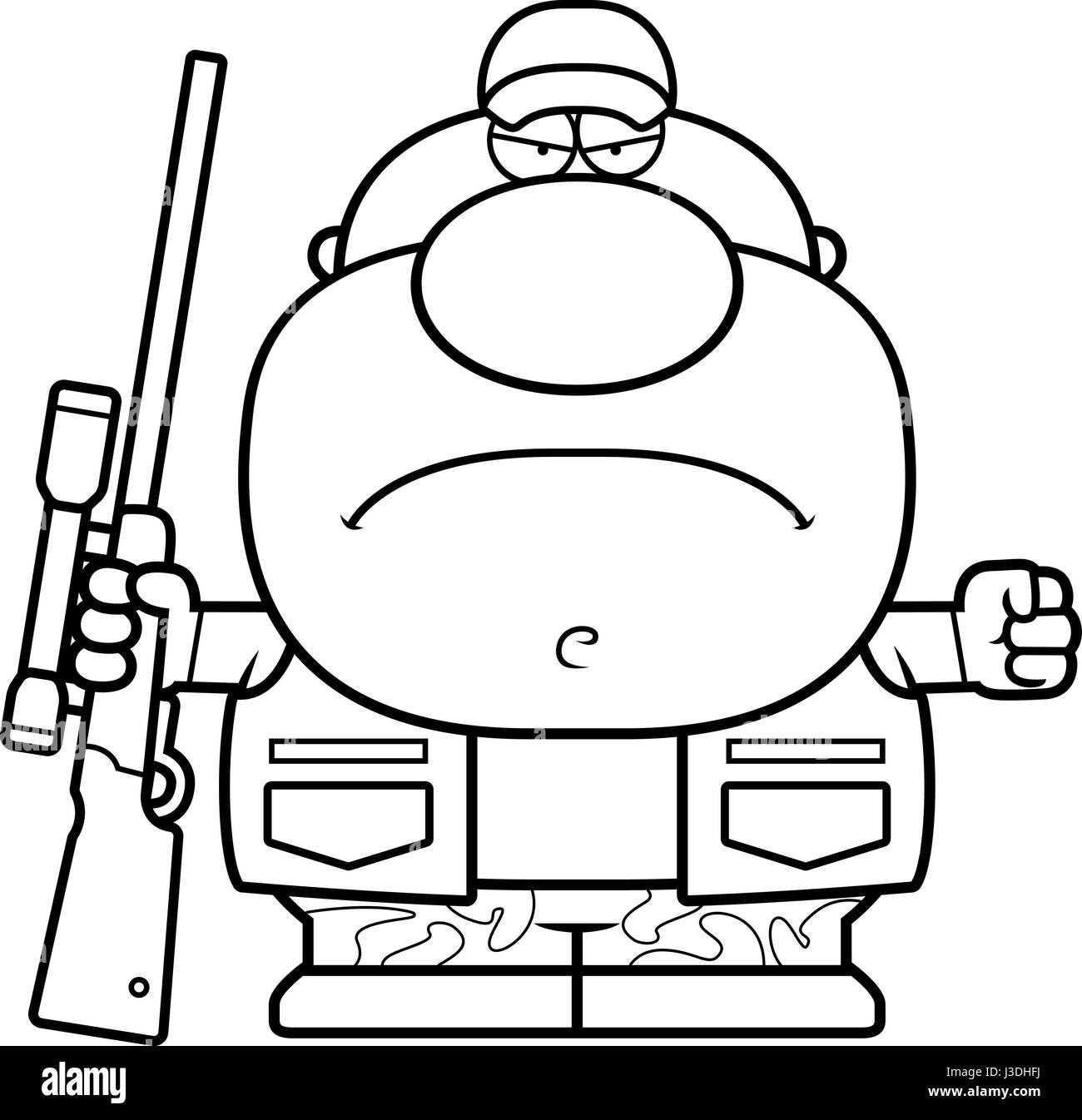 A cartoon illustration of a hunter with an angry expression Stock ...