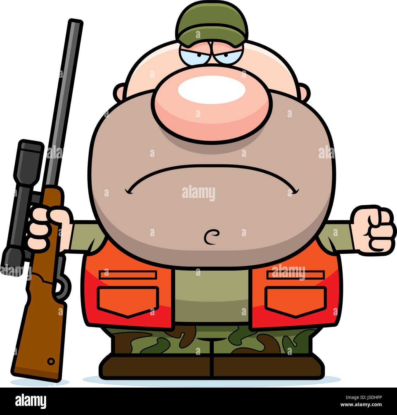 A cartoon illustration of a hunter with an angry expression Stock ...