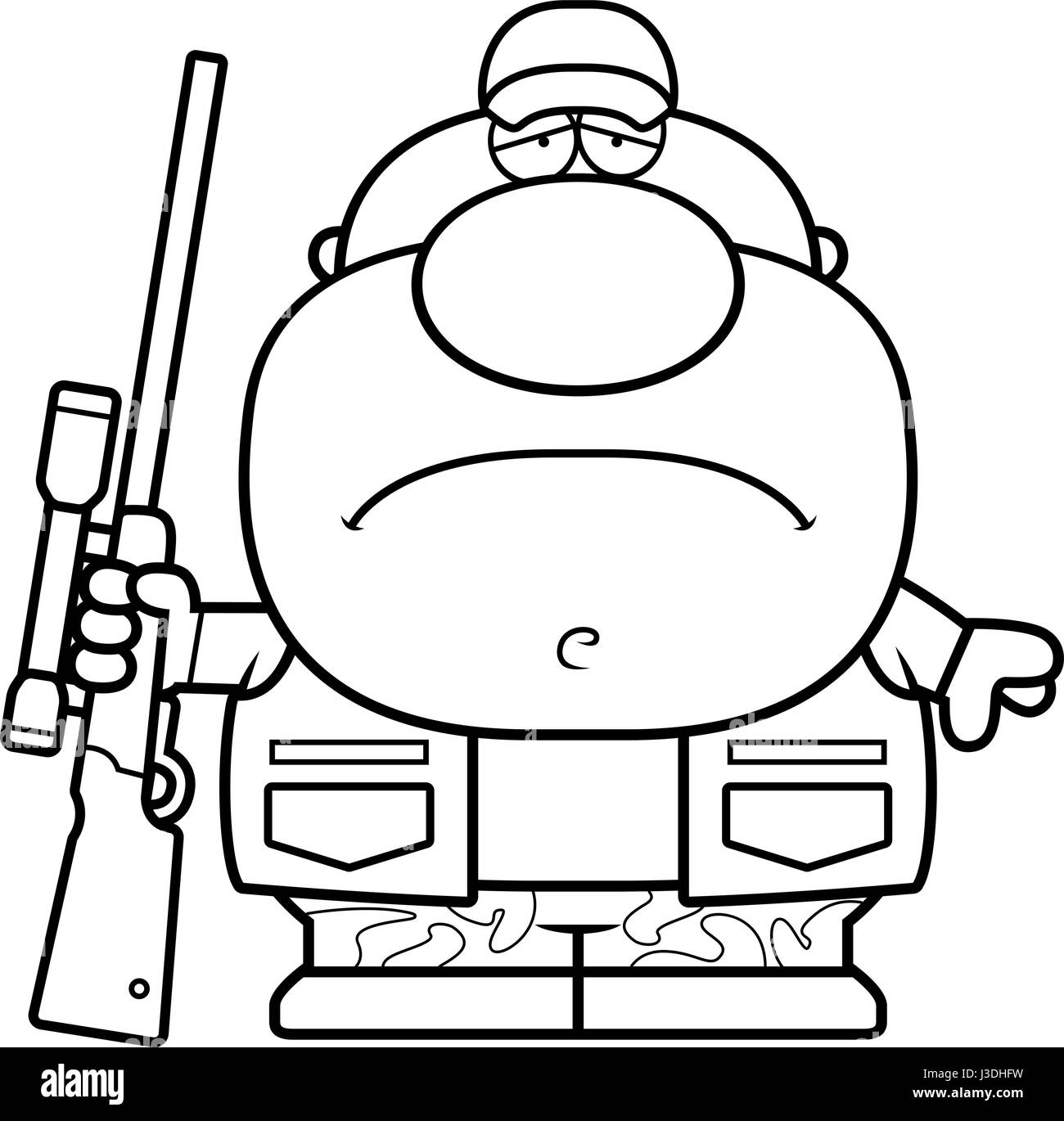 A cartoon illustration of a hunter with a sad expression Stock Vector ...