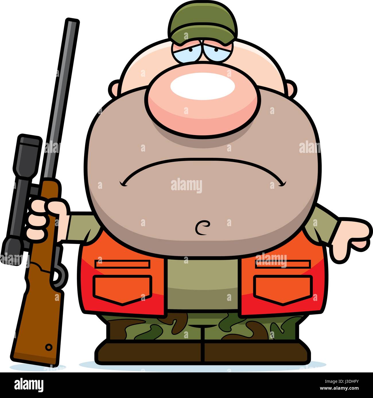 A cartoon illustration of a hunter with a sad expression Stock Vector ...