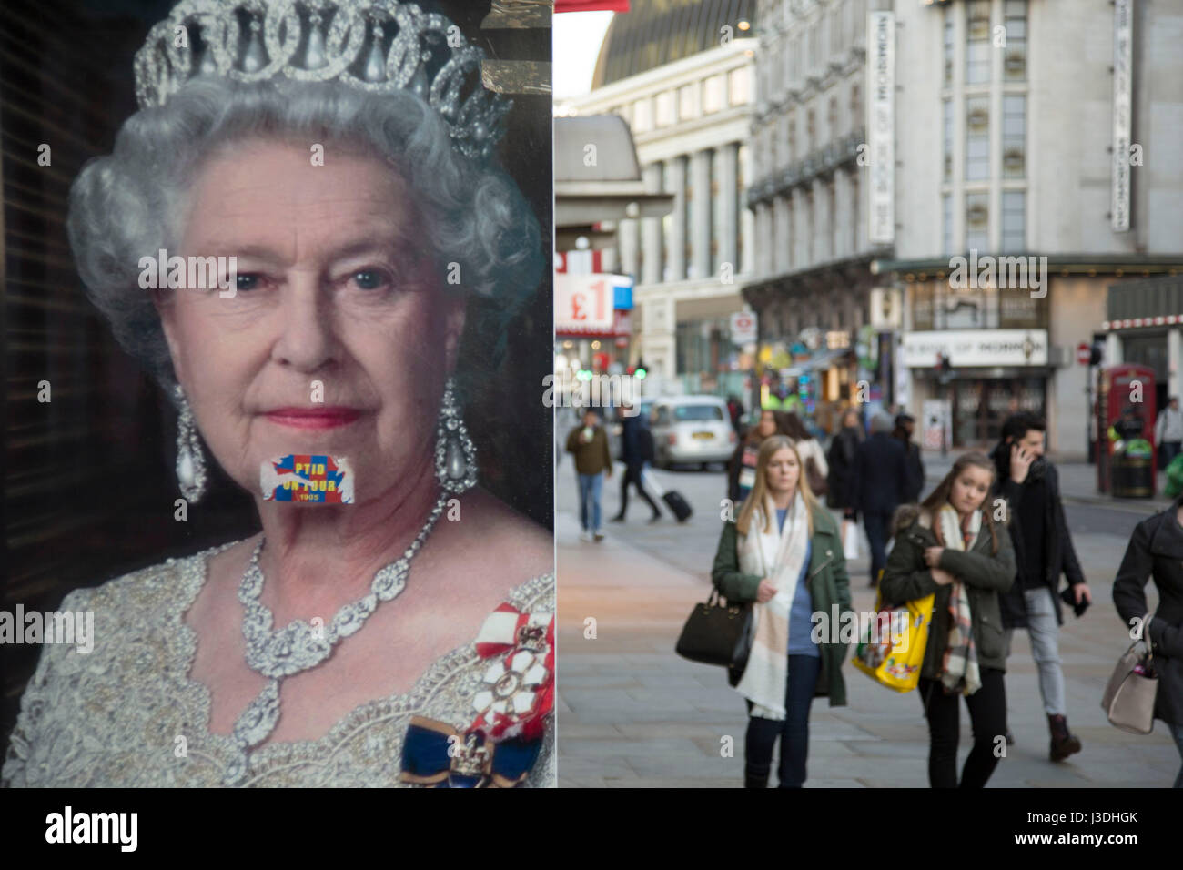 Queen Elizabeth II poster at Leicester Square in London, England ...