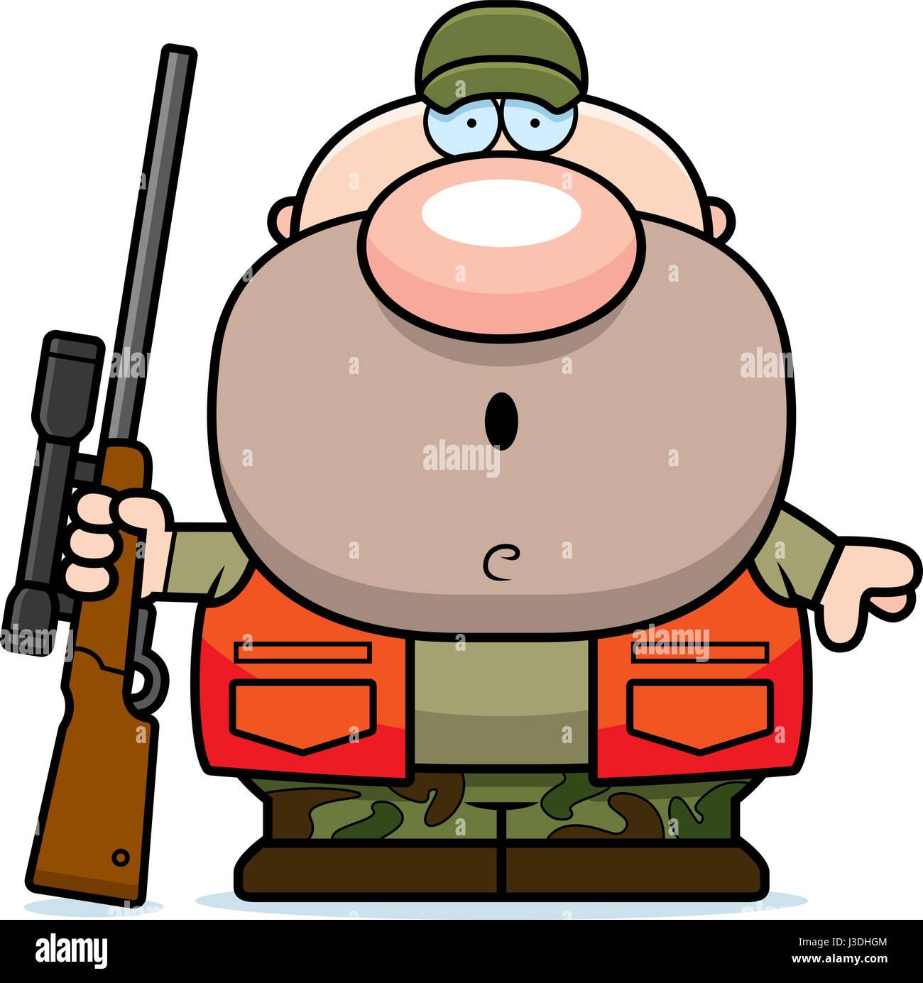 A cartoon illustration of a hunter with a surprised expression Stock ...