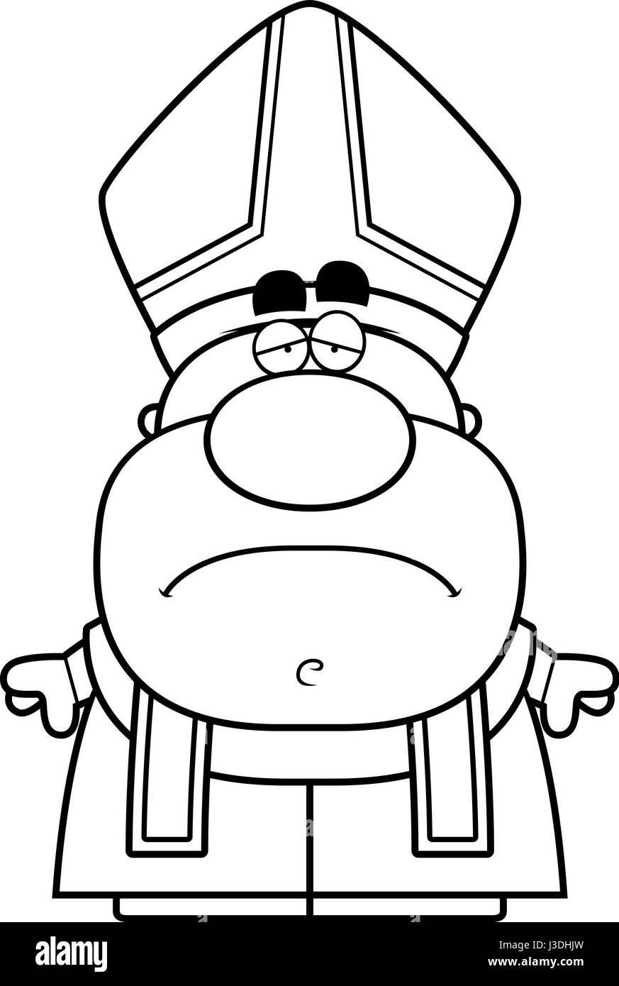A cartoon illustration of a pope with a sad expression Stock Vector ...