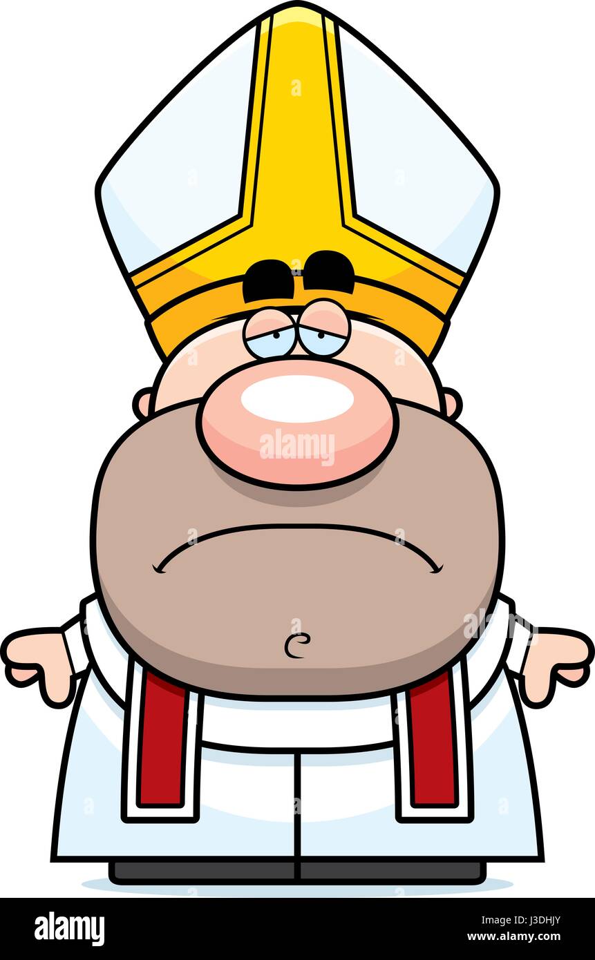 A cartoon illustration of a pope with a sad expression Stock Vector ...