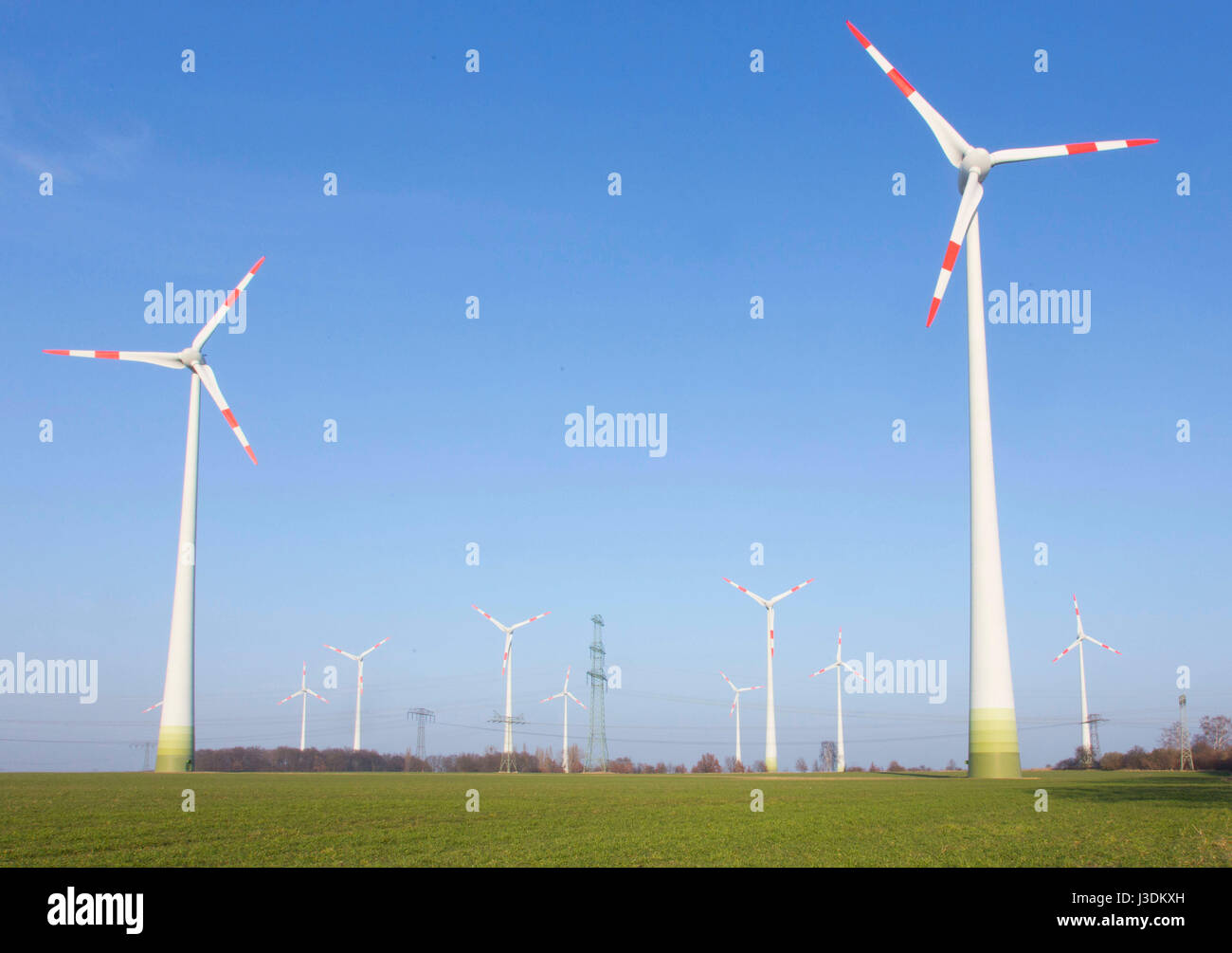 Wind turbines in a wind farm in brandenburg hi-res stock photography ...