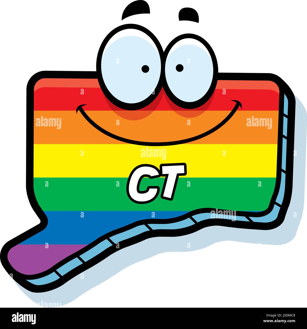 A cartoon illustration of the state of Connecticut smiling with rainbow ...