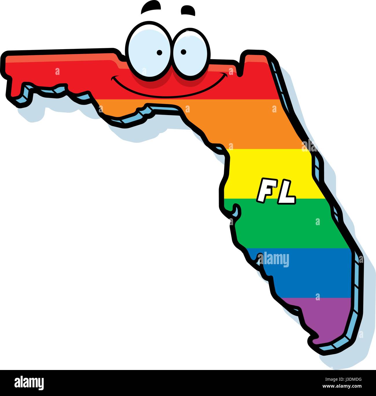 A cartoon illustration of the state of Florida smiling with rainbow ...