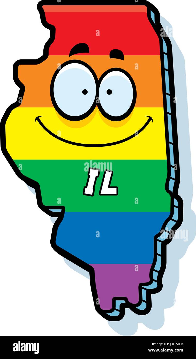 A cartoon illustration of the state of Illinois smiling with rainbow ...