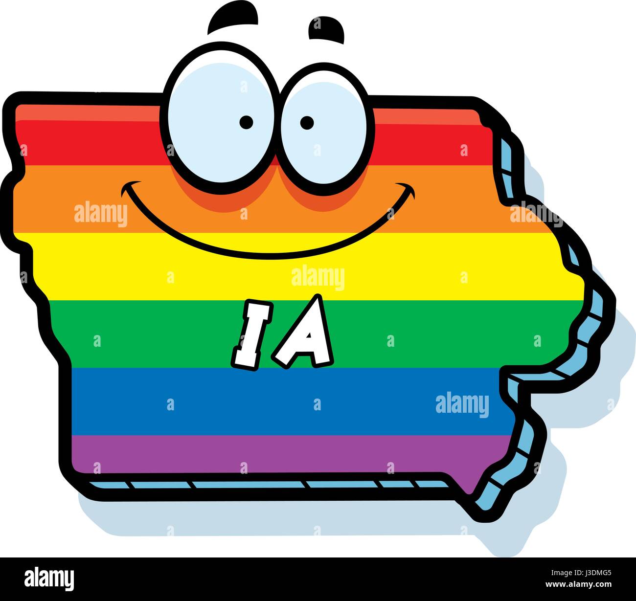 A cartoon illustration of the state of Iowa smiling with rainbow flag ...