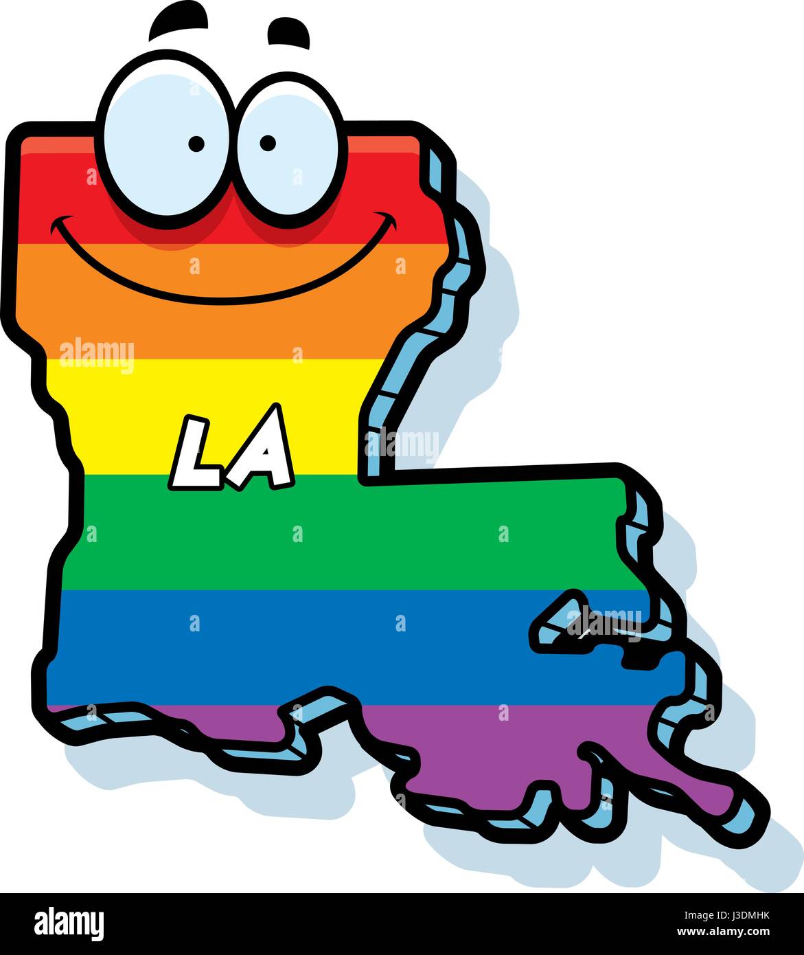 A cartoon illustration of the state of Louisiana smiling with rainbow ...
