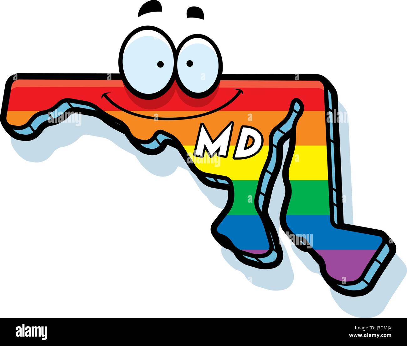 A cartoon illustration of the state of Maryland smiling with rainbow ...