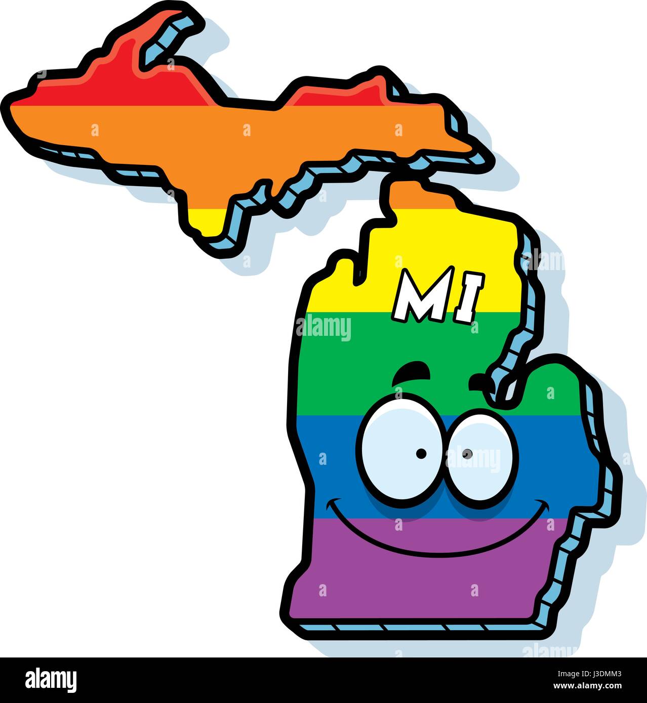 A cartoon illustration of the state of Michigan smiling with rainbow ...