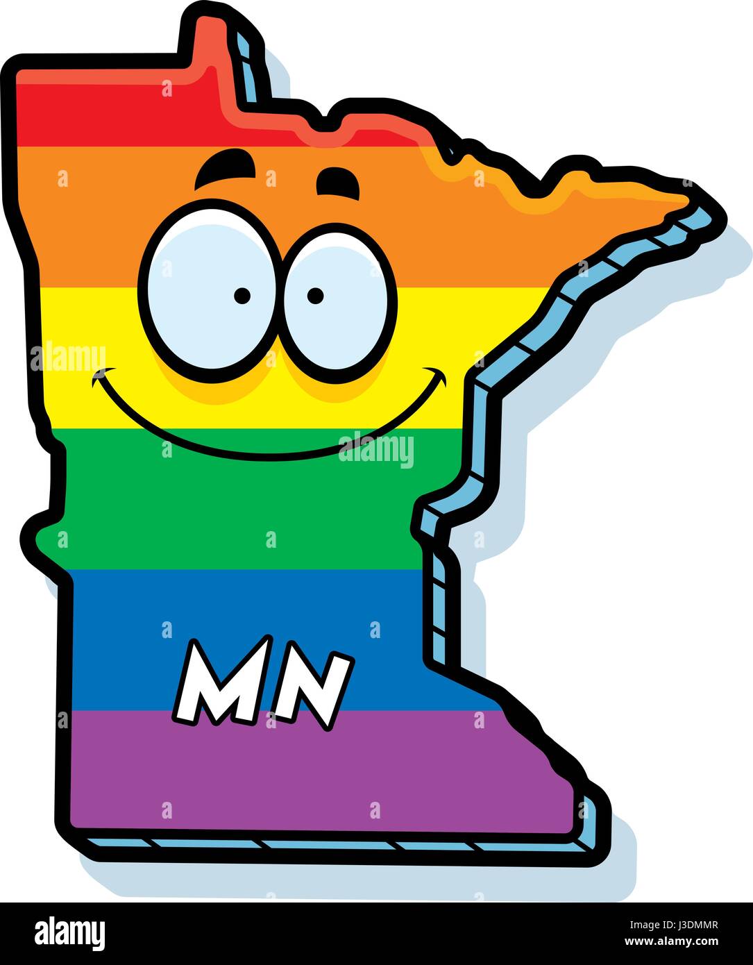 A cartoon illustration of the state of Minnesota smiling with rainbow ...