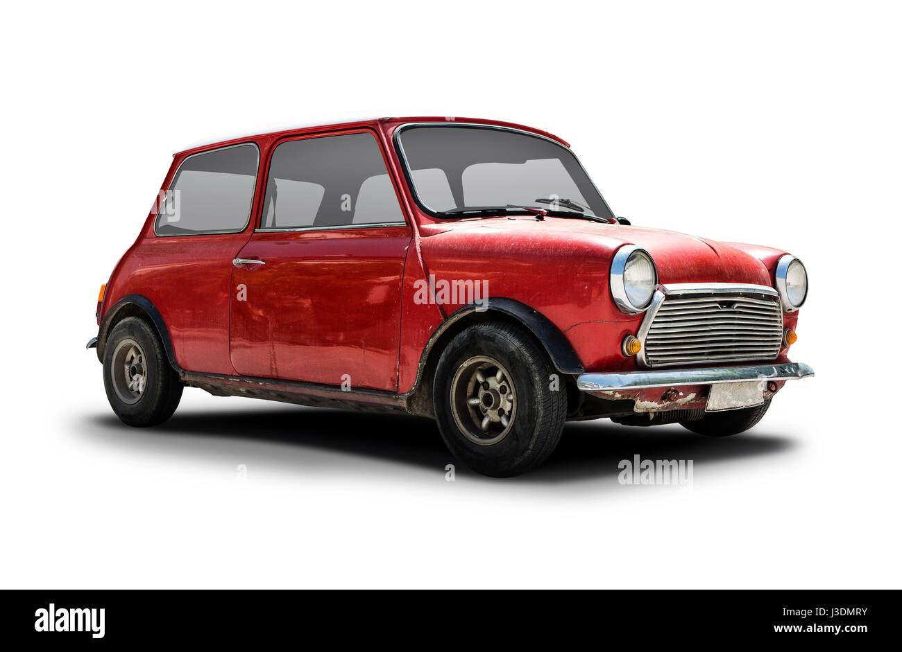 Classic British mini car side view isolated on white Stock Photo - Alamy