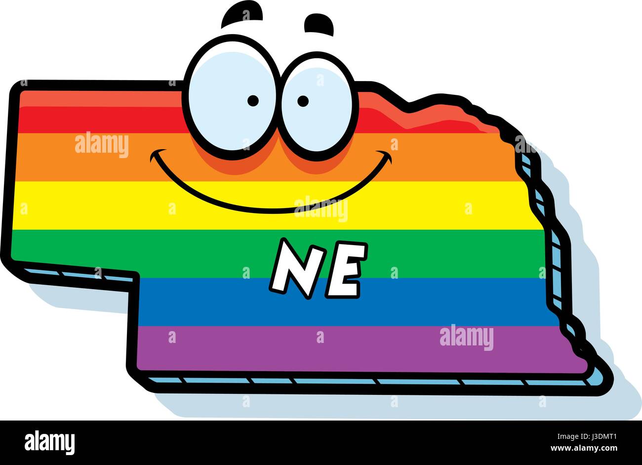 A cartoon illustration of the state of Nebraska smiling with rainbow ...