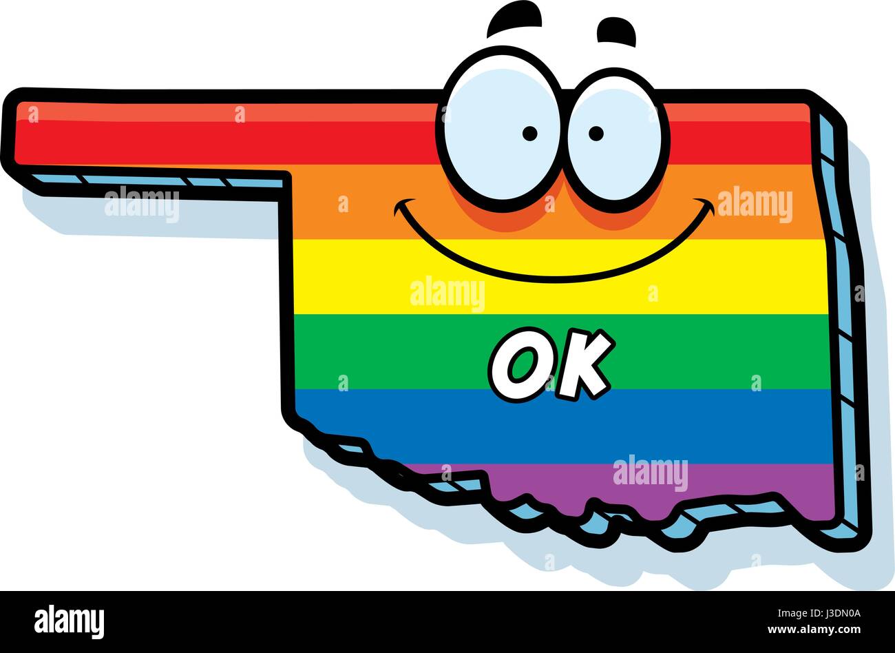 A cartoon illustration of the state of Oklahoma smiling with rainbow ...