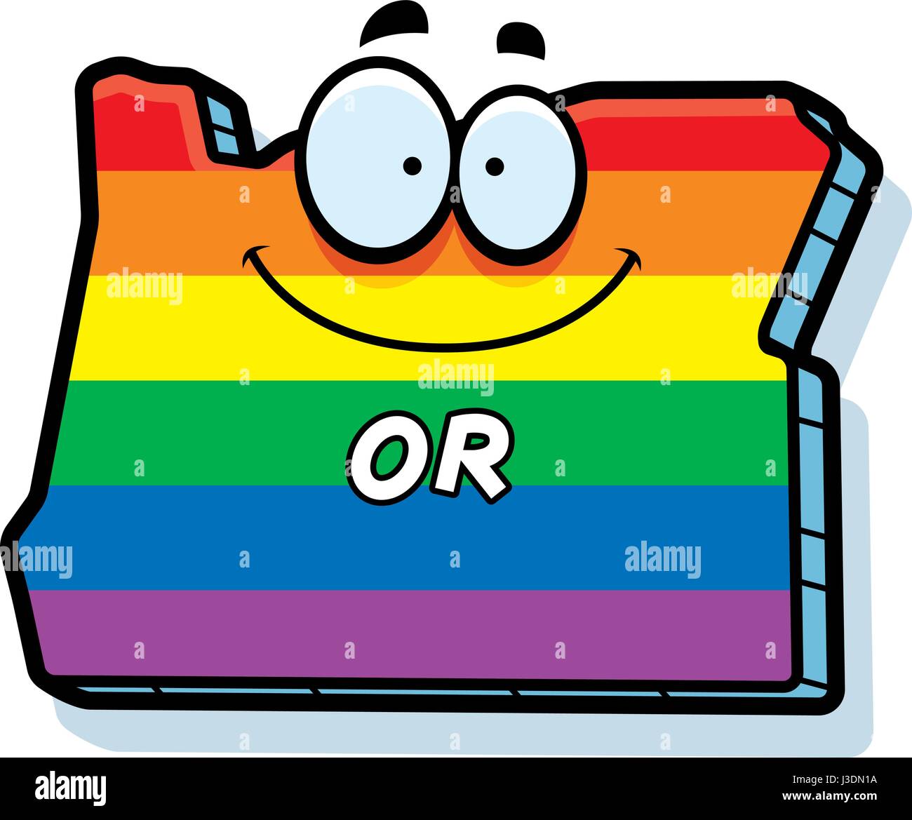 A cartoon illustration of the state of Oregon smiling with rainbow flag ...