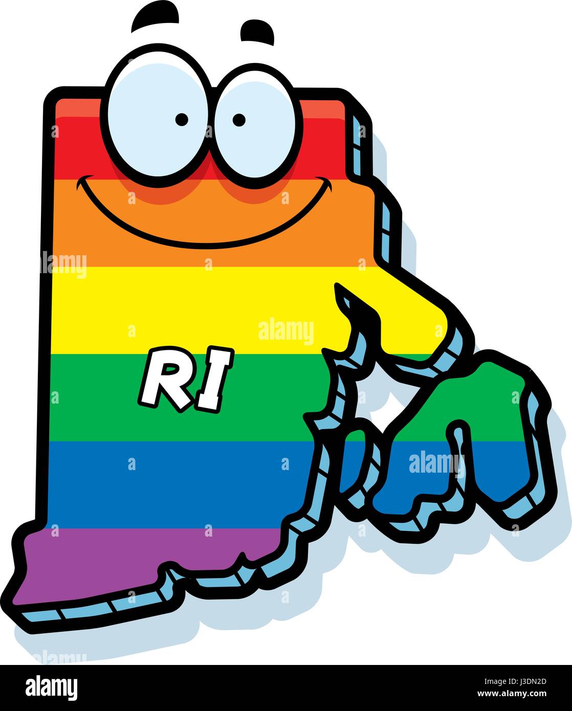 A cartoon illustration of the state of Rhode Island smiling with ...