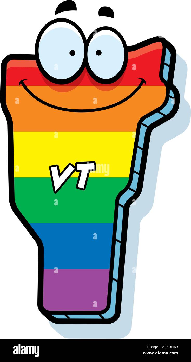 A cartoon illustration of the state of Vermont smiling with rainbow ...