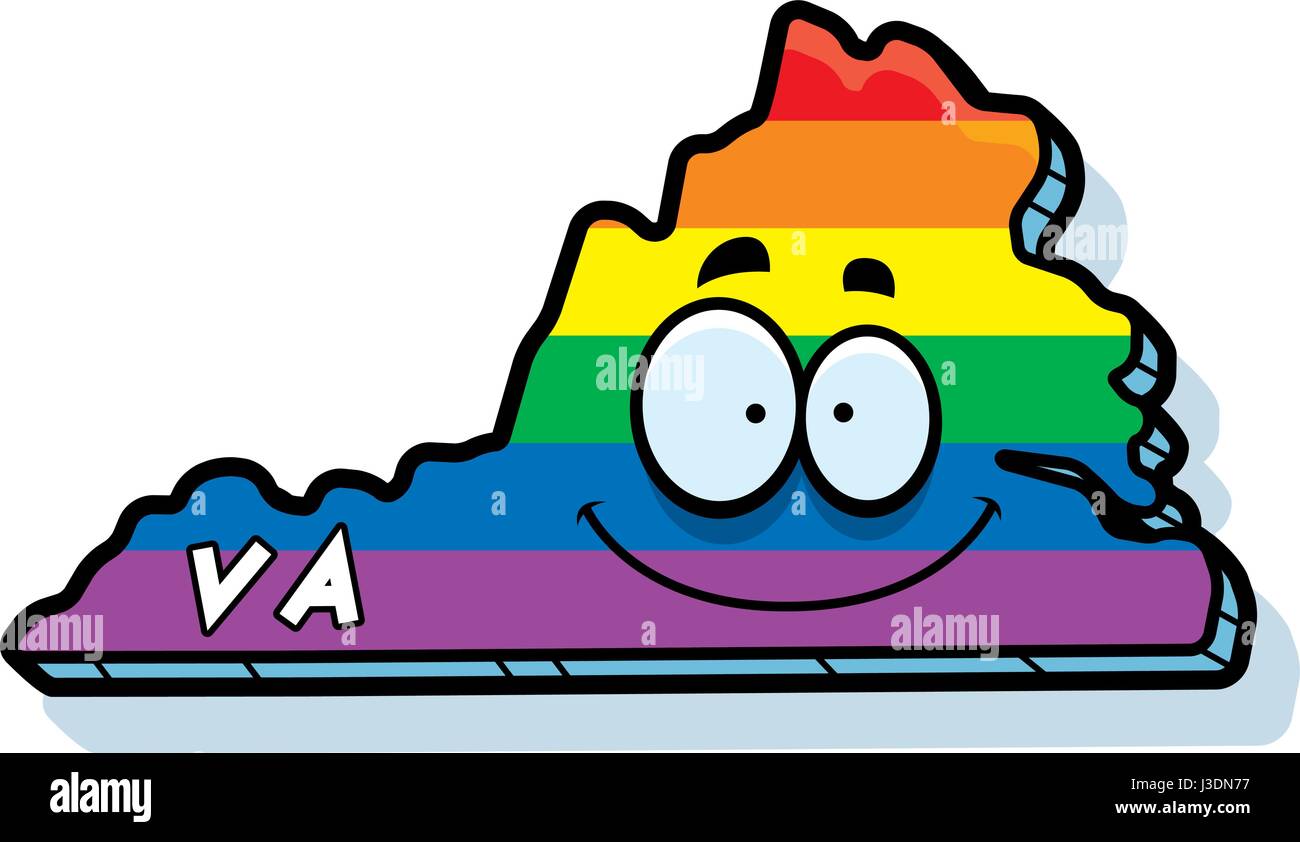 A cartoon illustration of the state of Virgina smiling with rainbow ...