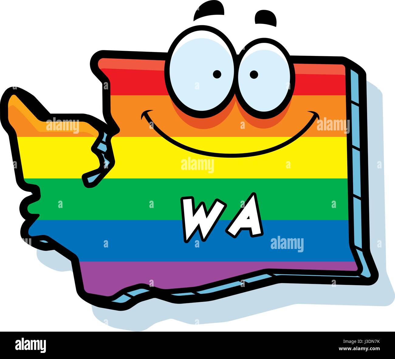 A cartoon illustration of the state of Washington smiling with rainbow ...