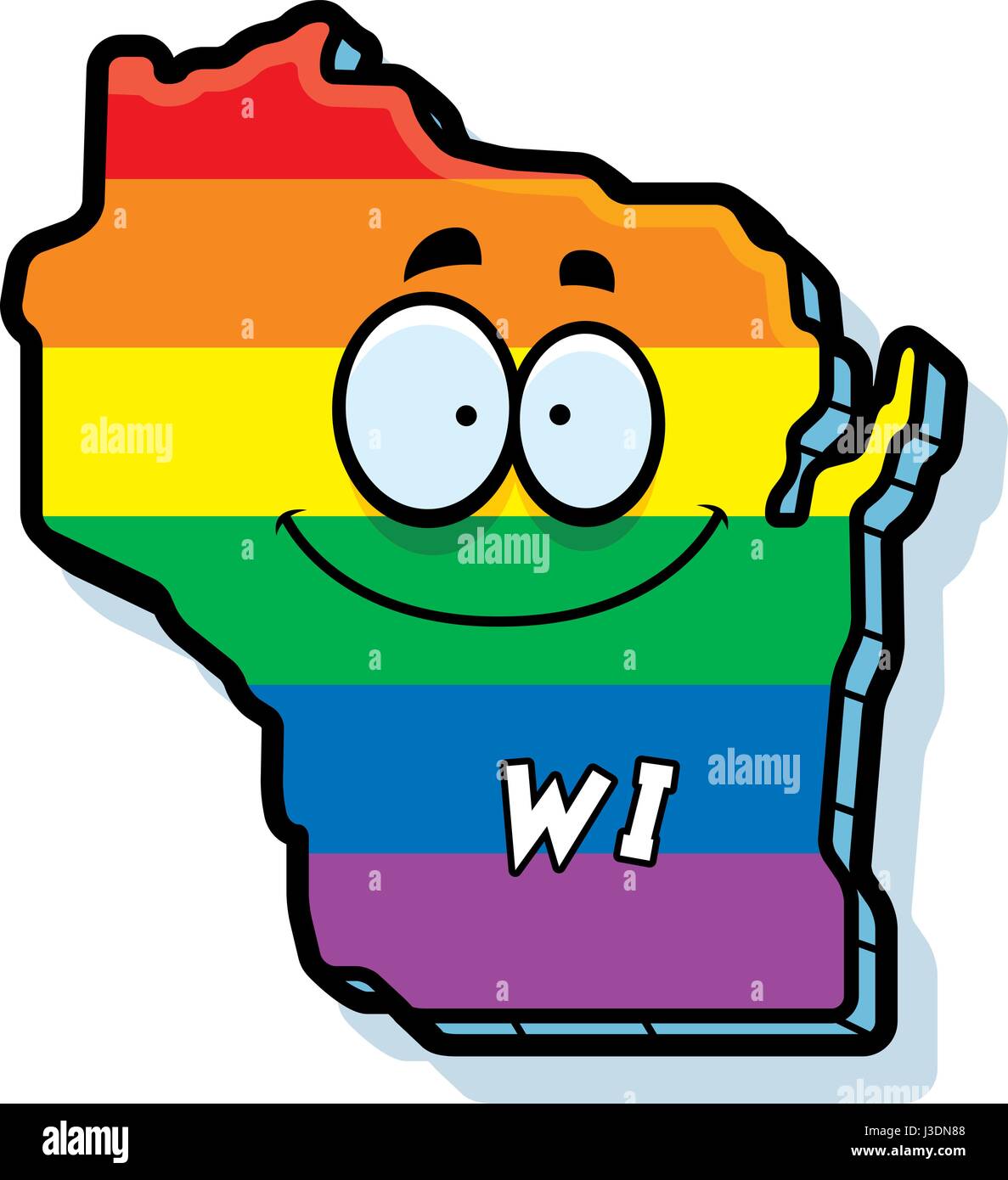 A cartoon illustration of the state of Wisconsin smiling with rainbow ...