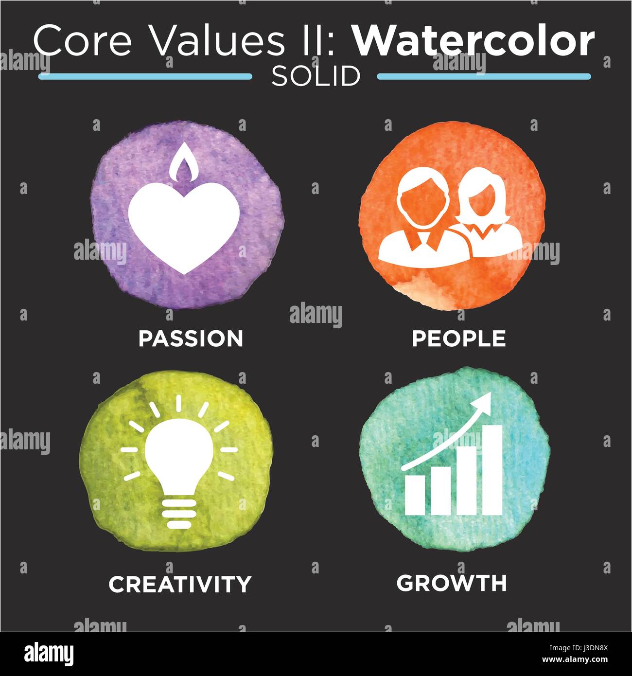Company Core Values Solid Icons for Websites or Infographics Watercolor ...