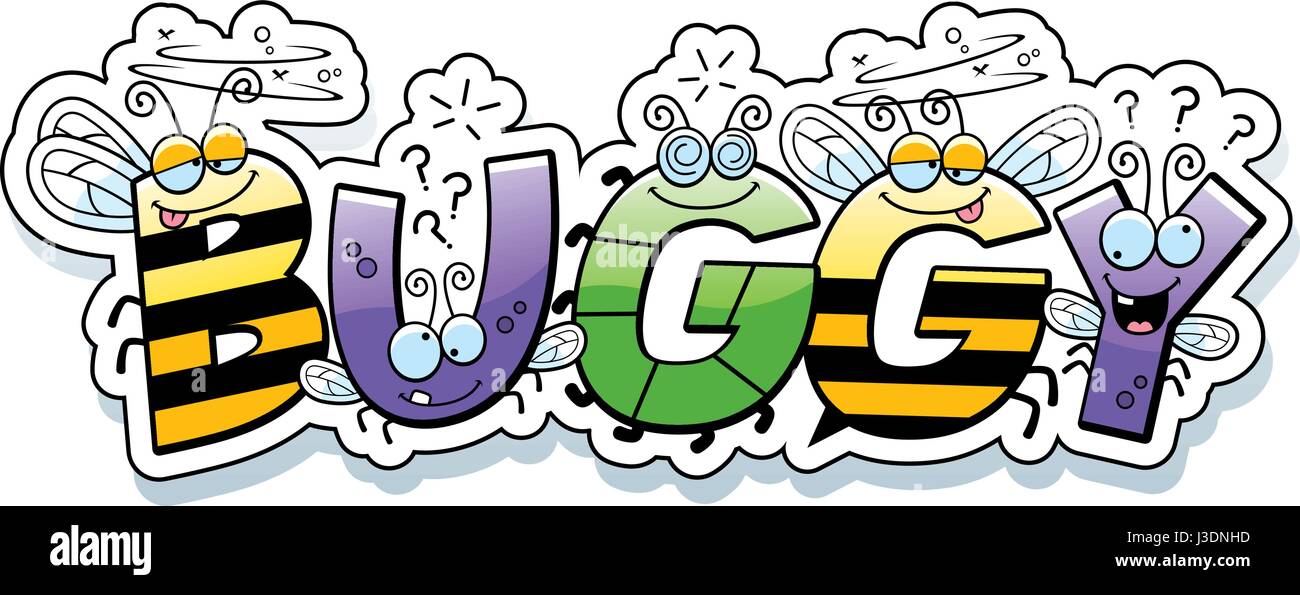 A cartoon illustration of the text Buggy with a bug theme Stock Vector ...