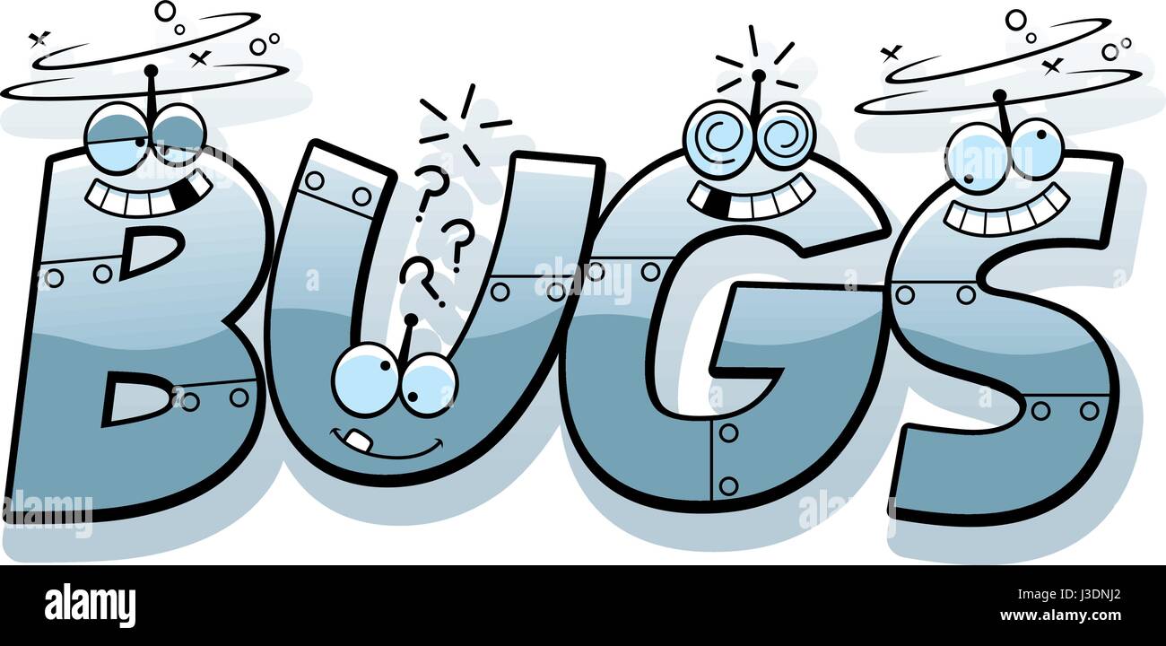 A cartoon illustration of the text Bugs with a robot theme Stock Vector ...