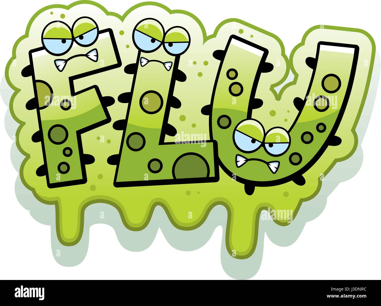 A cartoon illustration of the text Flu with a slimy germ theme Stock ...