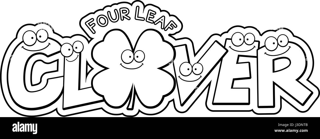 A cartoon illustration of the text Four Leaf Clover with a Saint ...
